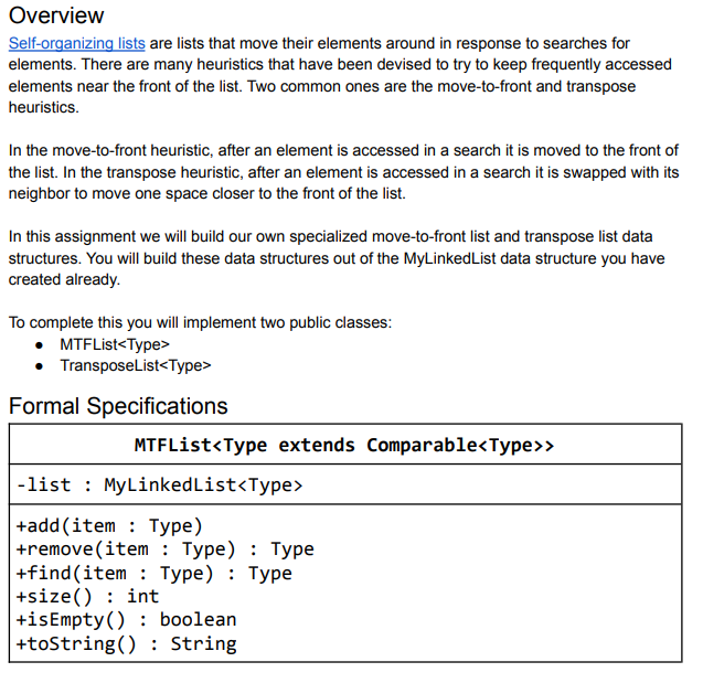 Solved Overview Self-organizing lists are lists that move | Chegg.com