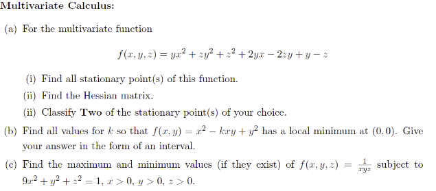 Solved (a) For the multivariate function | Chegg.com