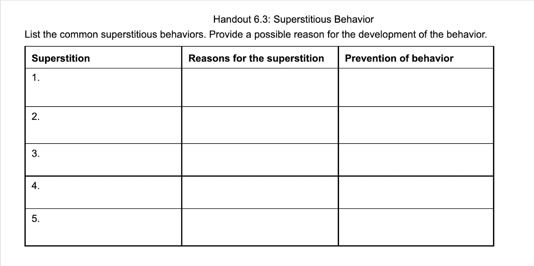 Solved Handout 6.3: Superstitious Behavior List the common | Chegg.com