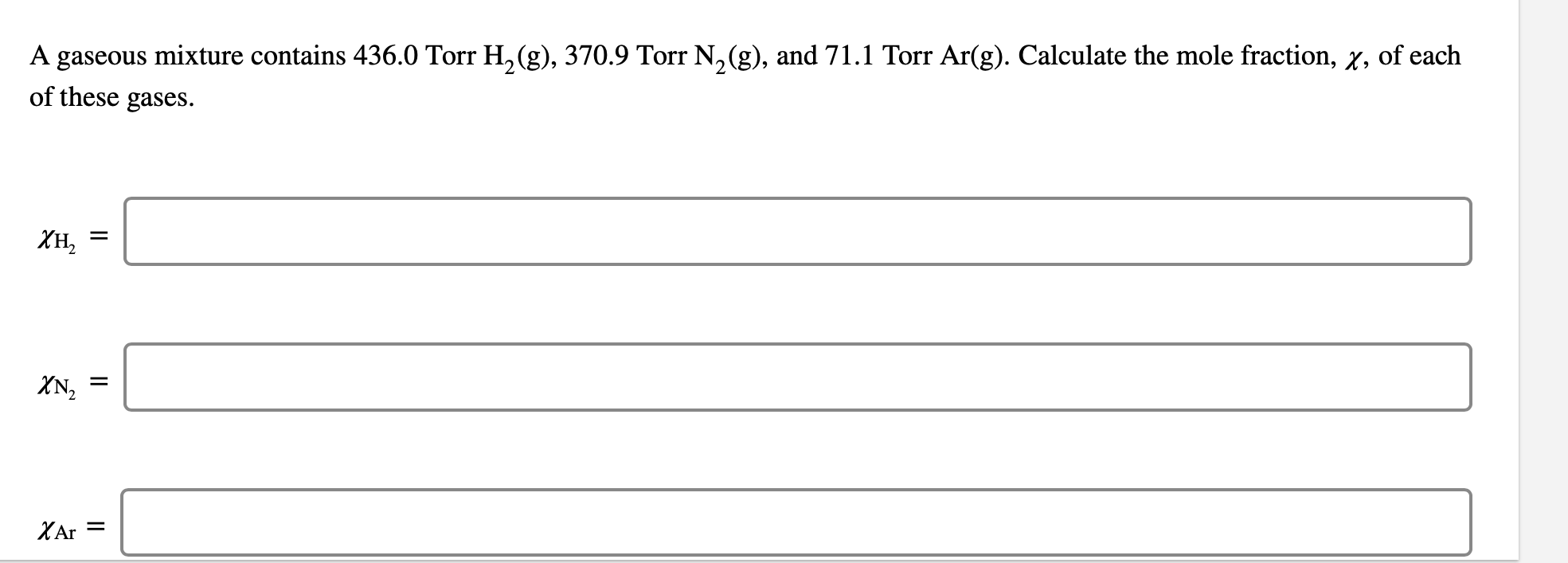 Solved A gaseous mixture contains 436.0 Torr H2(g), 370.9 | Chegg.com