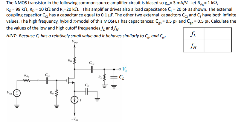 Solved The NMOS transistor in the following common source | Chegg.com