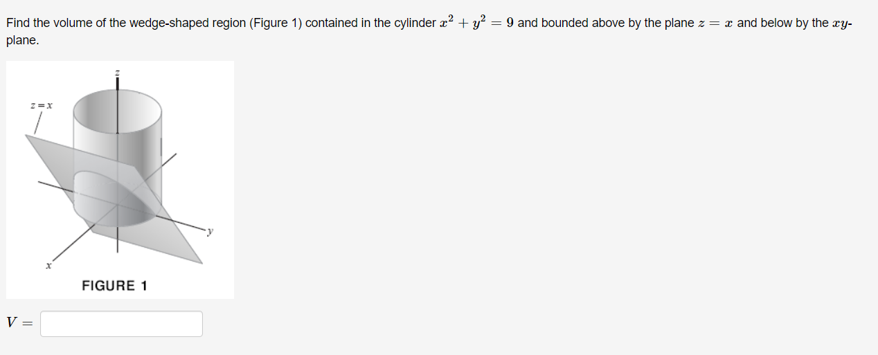 Solved Find the volume of the wedge-shaped region (Figure 1) | Chegg.com
