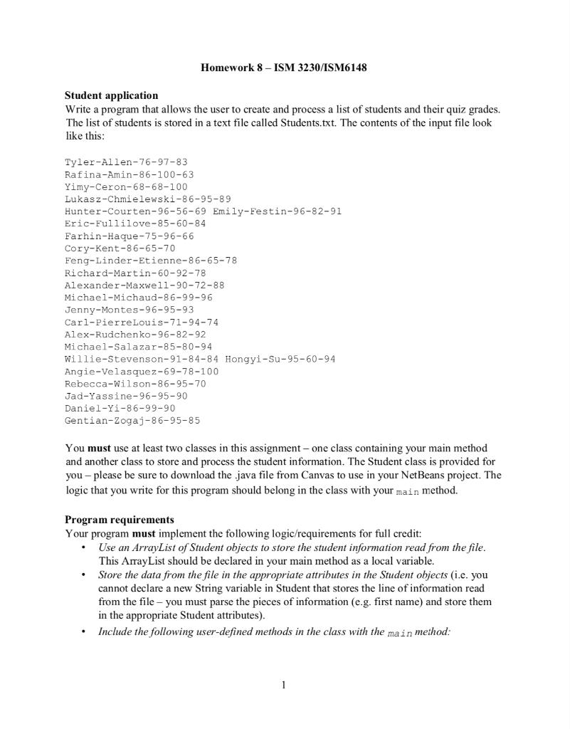 Solved Homework 8 - ISM 3230/ISM6148 Student application | Chegg.com