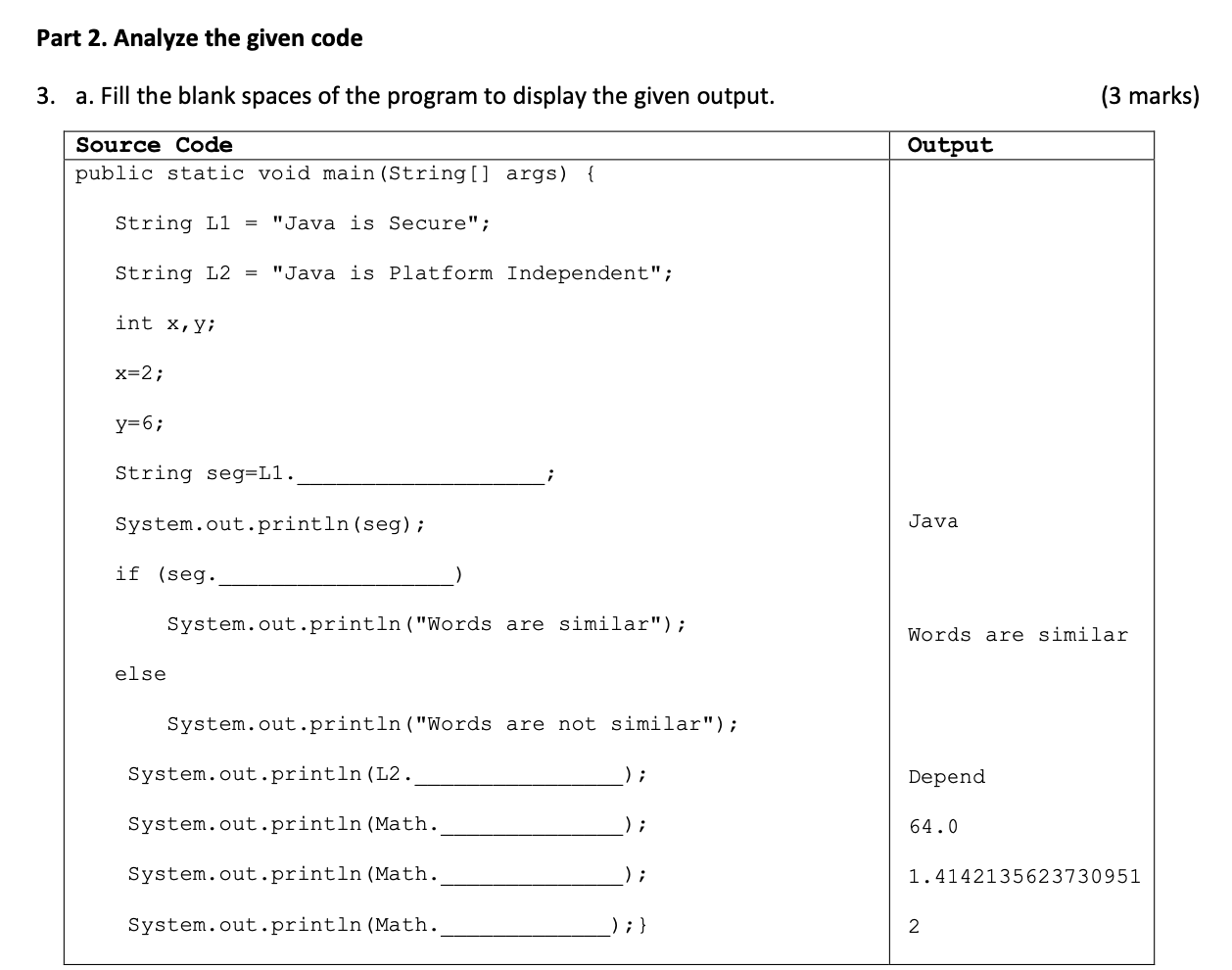 Solved Part 2. Analyze the given code 3. a. Fill the blank | Chegg.com