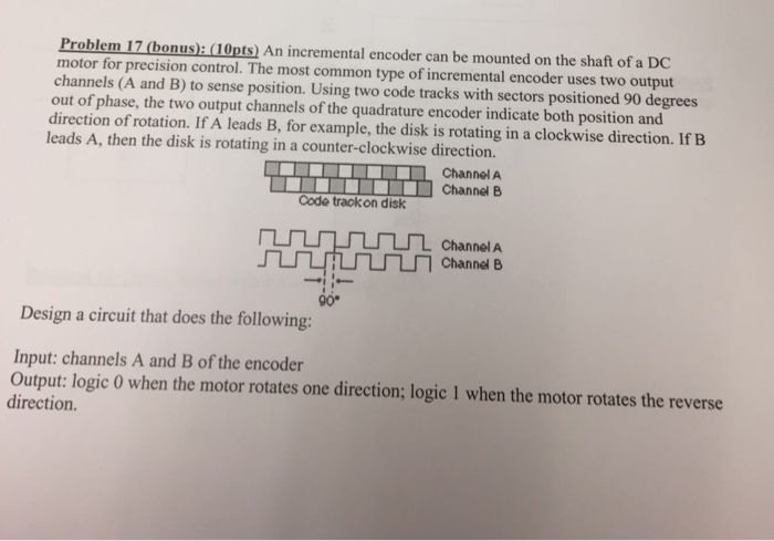 Solved Problem 17 (bonus): (10pts) An incremental encoder | Chegg.com