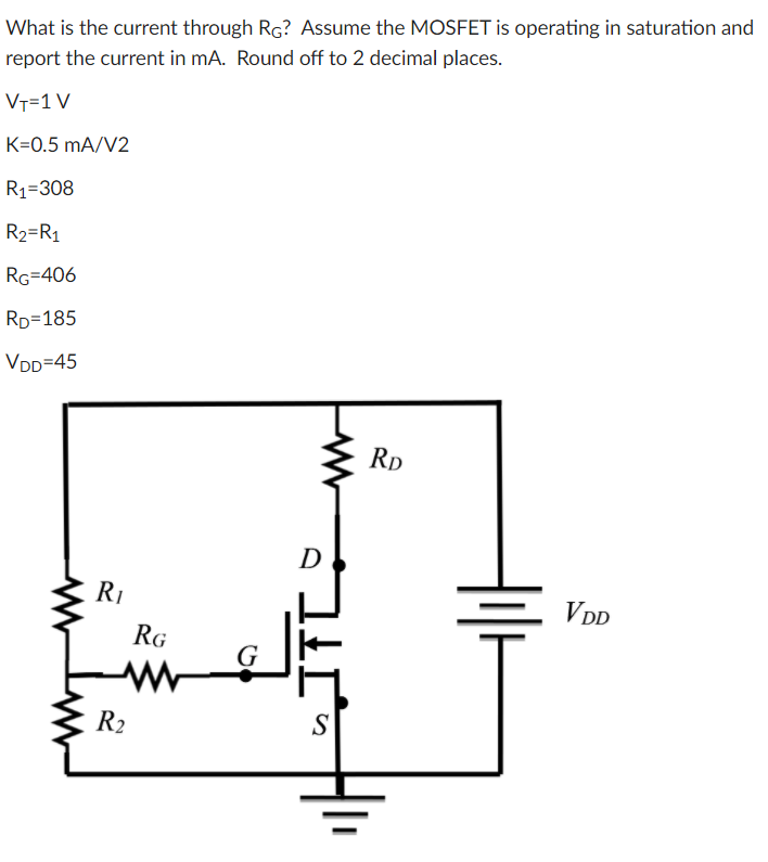 Solved What is the current through RG? Assume the MOSFET is | Chegg.com