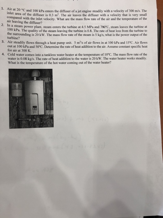 Solved Air at 20 °C and 100 kPa enters the diffuser of a iet | Chegg.com