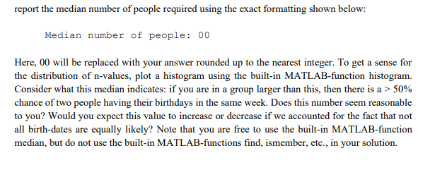Extra Credit: Shared Birthday Problem Write a MATLAB | Chegg.com