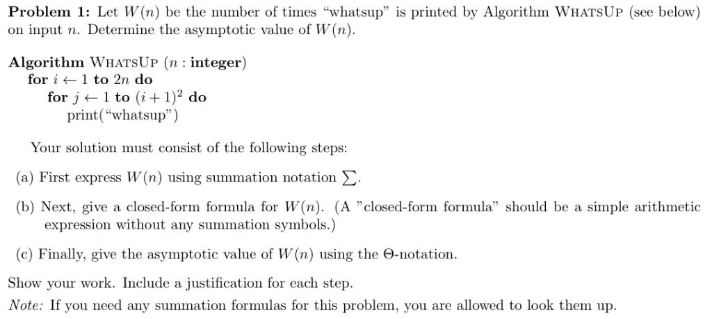 Solved Problem 1: Let W(n) be the number of times "whatsup" | Chegg.com