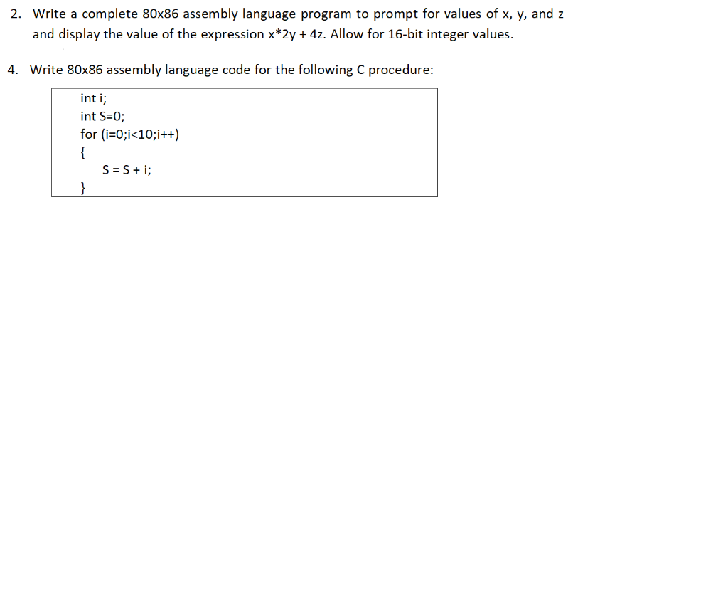 Solved 2. Write a complete 80×86 assembly language program | Chegg.com
