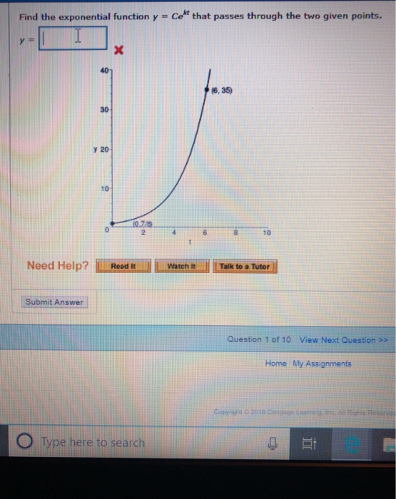 Solved Find the exponential function y Cekt that passes | Chegg.com