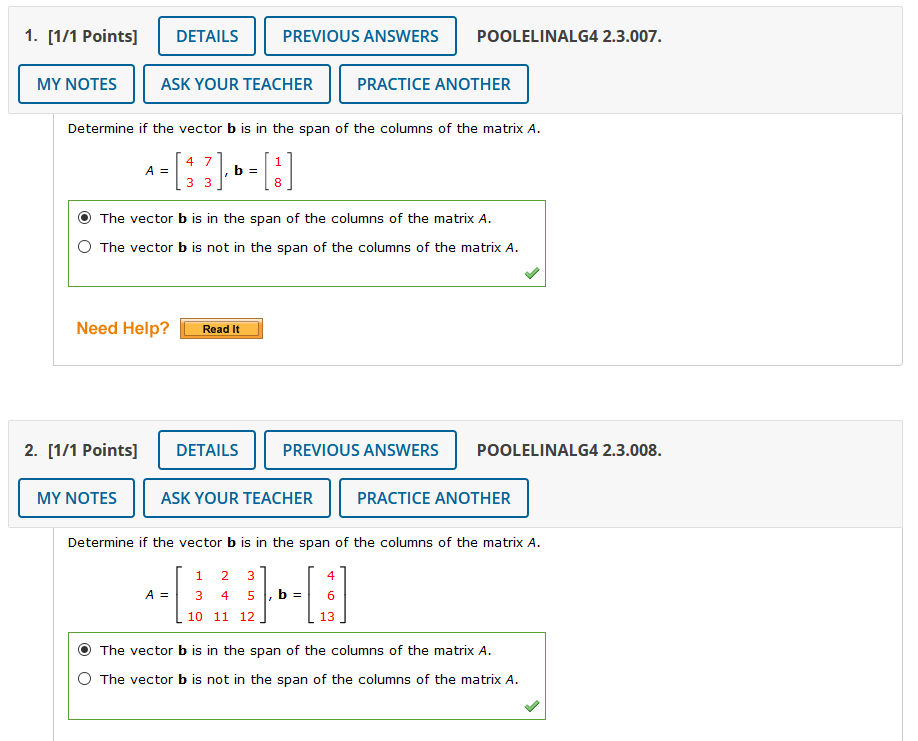 Solved 1. [1/1 Points] DETAILS PREVIOUS ANSWERS POOLELINALG4 | Chegg.com