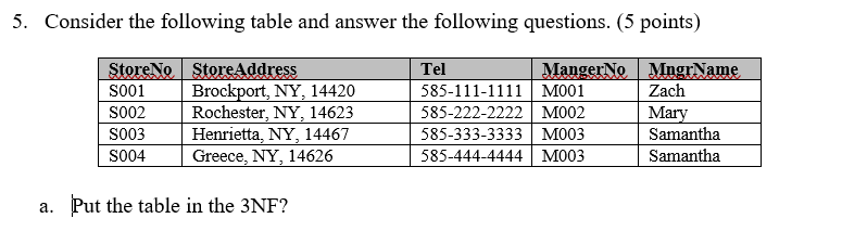 Solved 5. Consider the following table and answer the | Chegg.com