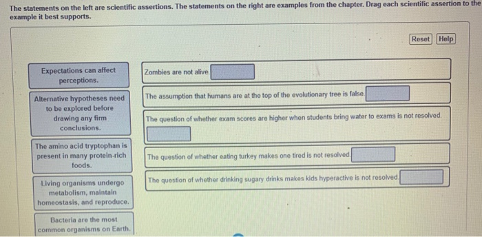Solved The statements on the left are scientific assertions. | Chegg.com