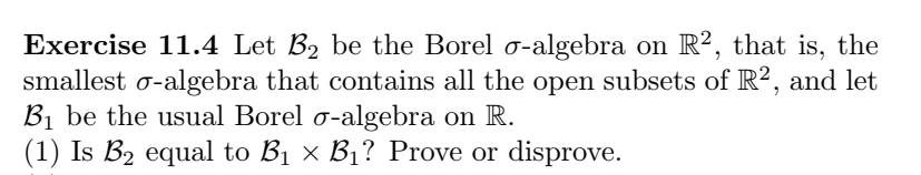 Exercise 11.4 Let B2 be the Borel o-algebra on Rể, | Chegg.com