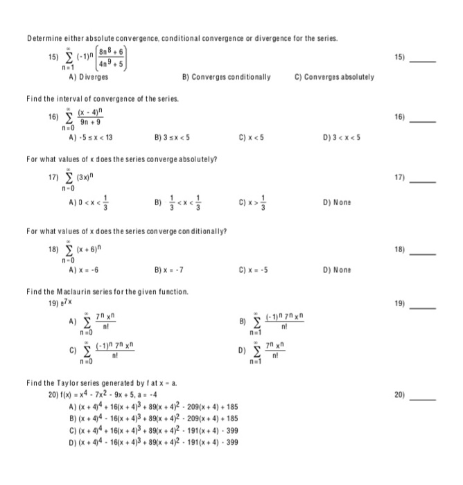 Solved Determine either absolute convergence, conditional | Chegg.com