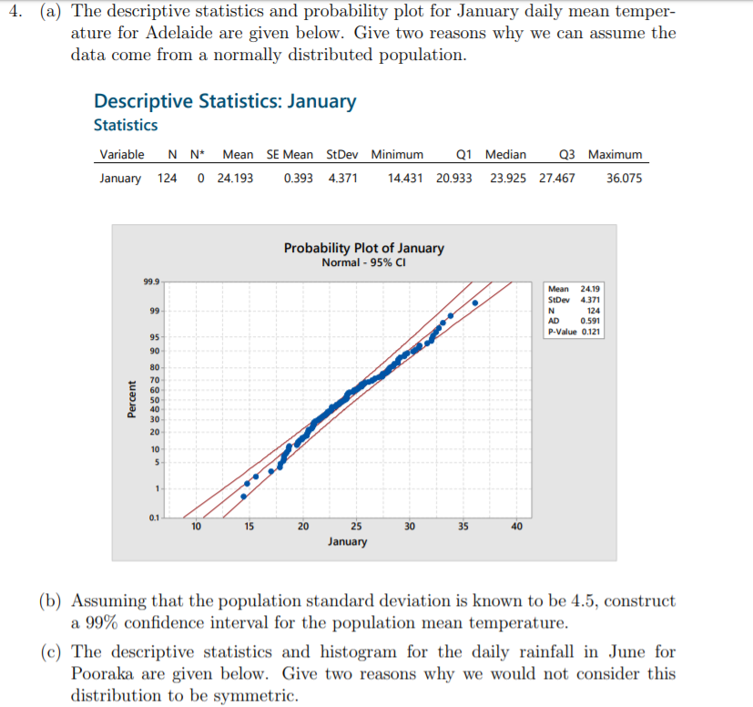 Solved 4. (a) The descriptive statistics and probability | Chegg.com