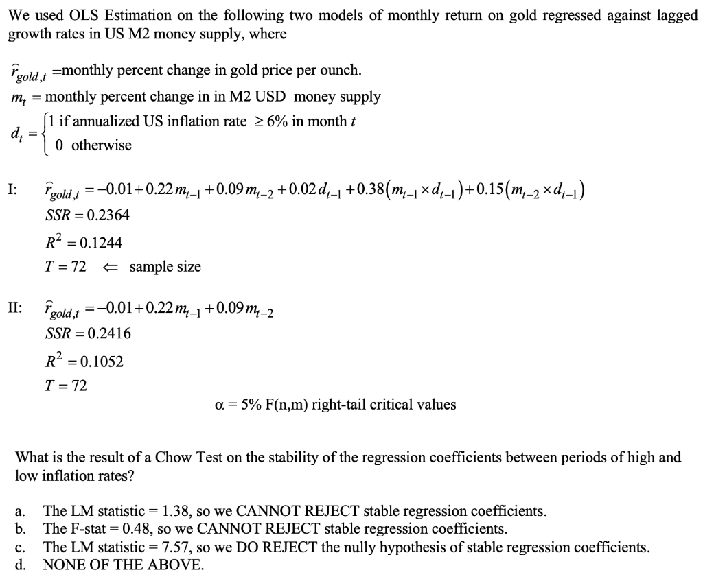 Solved We used OLS Estimation on the following two models of | Chegg.com