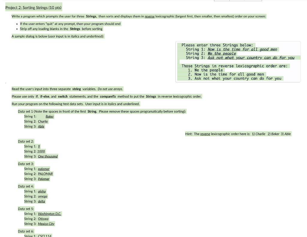 Solved Project 2 Sorting Strings 10 Pts Write A Program 7927