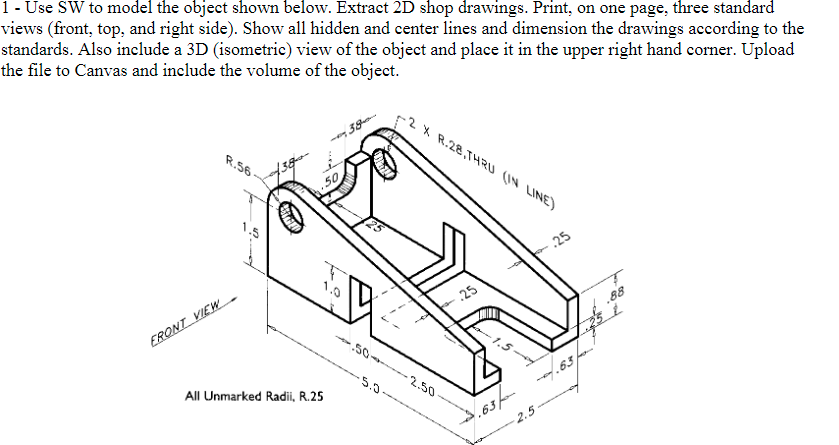 Solved 1 - Use SW to model the object shown below. Extract | Chegg.com