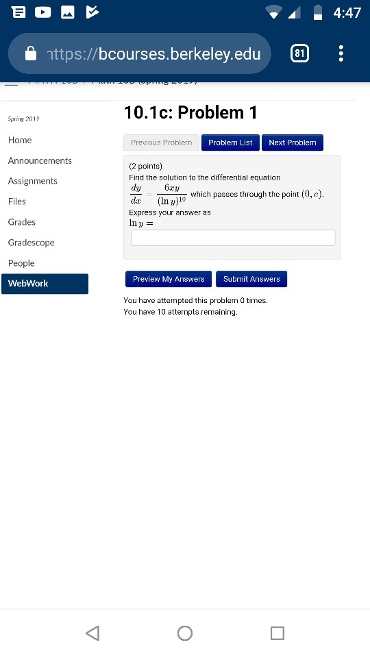 Solved 4:47 a https://bcourses.berkeley.edu 1 10,1c: Problem | Chegg.com