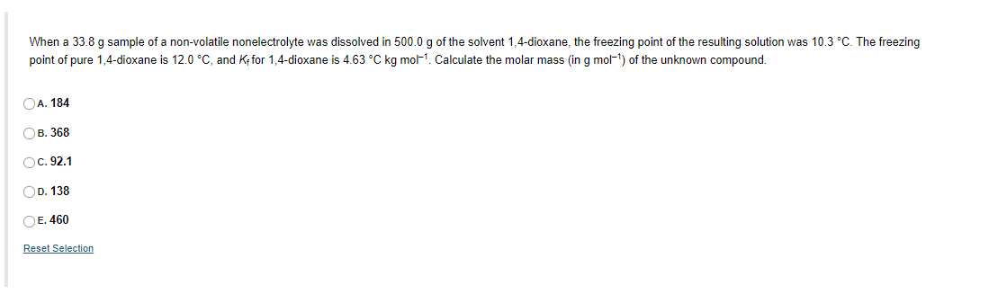 Solved When a 33.8 g sample of a non-volatile nonelectrolyte | Chegg.com