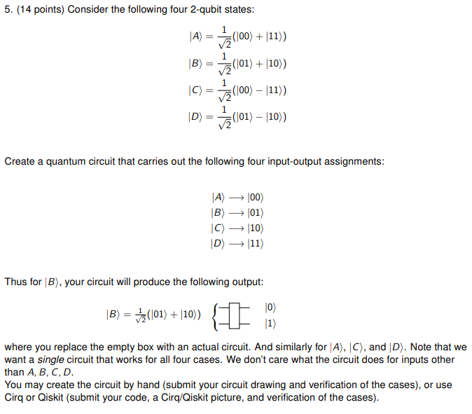 5. (14 points) Consider the following four 2-qubit | Chegg.com