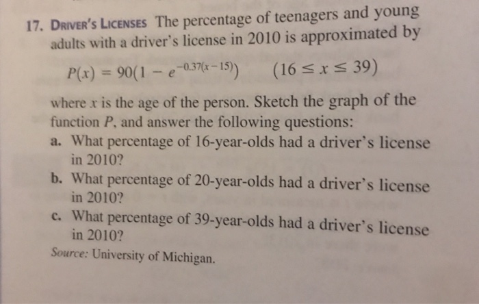 Solved 17. DRIVER's LICENSES The percentage of teenagers and | Chegg.com