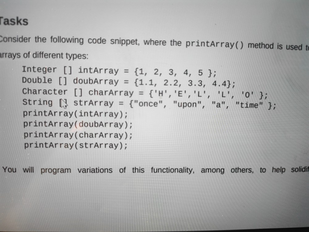 Solved Tasks Consider the following code snippet, where the | Chegg.com