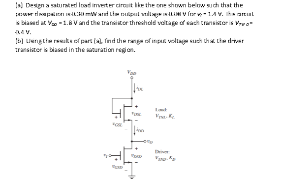 Solved (a) Design a saturated load inverter circuit like the | Chegg.com