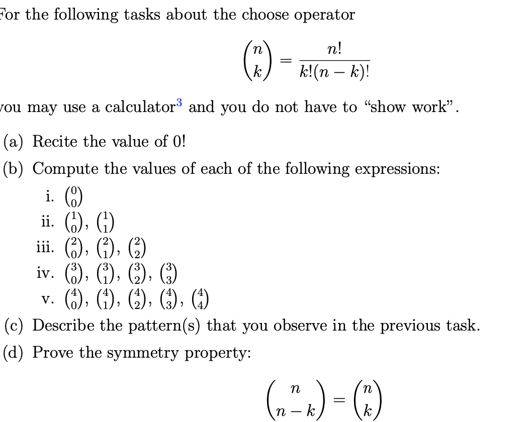 Solved for the following tasks about the choose operator | Chegg.com