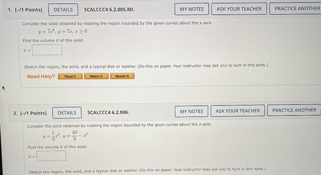 Solved 1. (-/1 Points) DETAILS SCALCCC4 6.2.005.MI. MY NOTES | Chegg.com