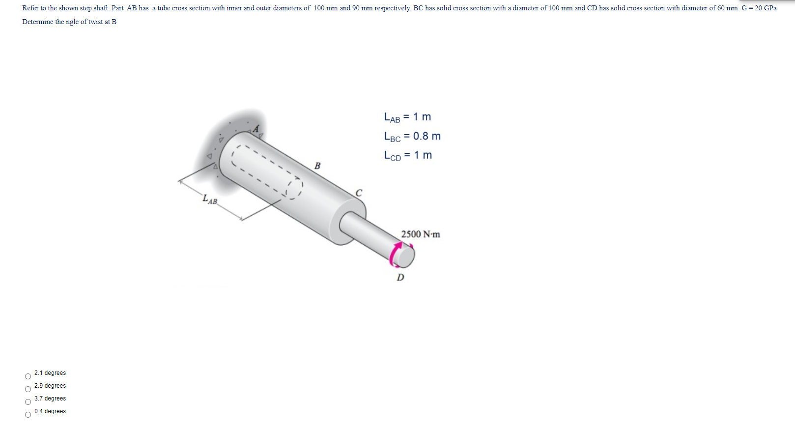 Solved Refer to the shown step shaft. Part AB has a tube | Chegg.com