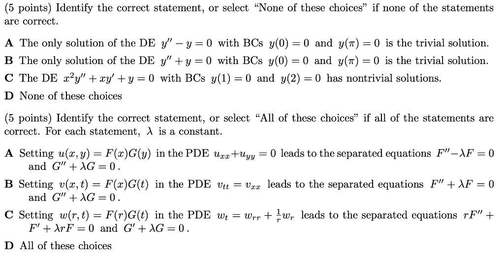 Solved (5 points) Identify the correct statement, or select | Chegg.com