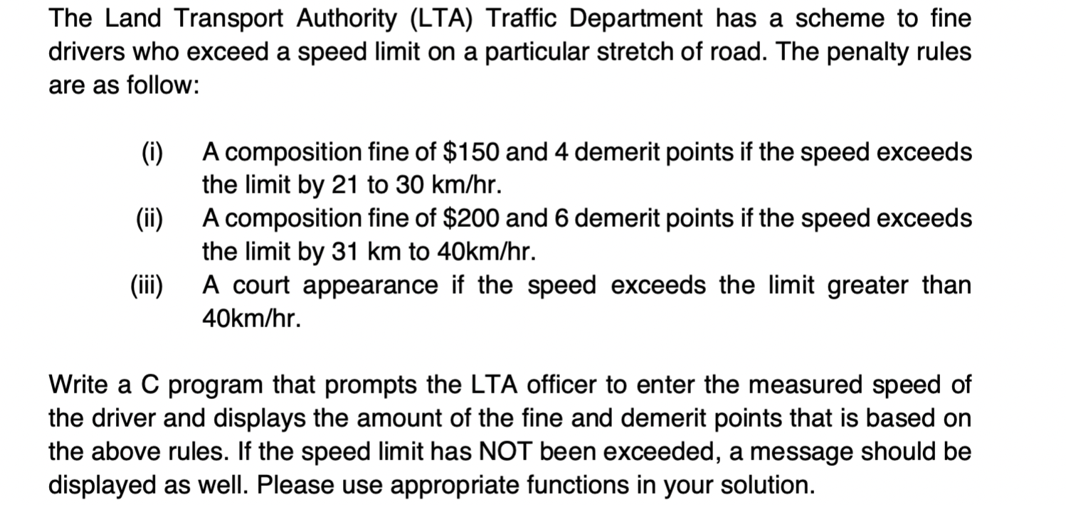 Solved The Land Transport Authority (LTA) Traffic Department | Chegg.com