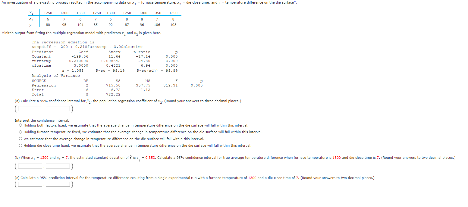 Solved An investigation of a die-casting process resulted in | Chegg.com