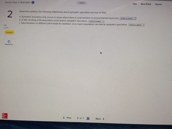 Solved Tutorial Topic 4: Speciation Saved Help Save | Chegg.com