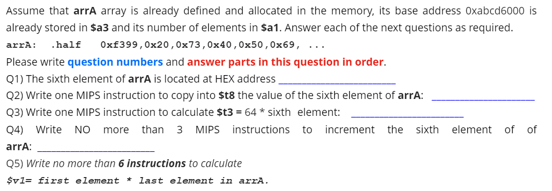 Solved arra: Assume that arrA array is already defined and | Chegg.com