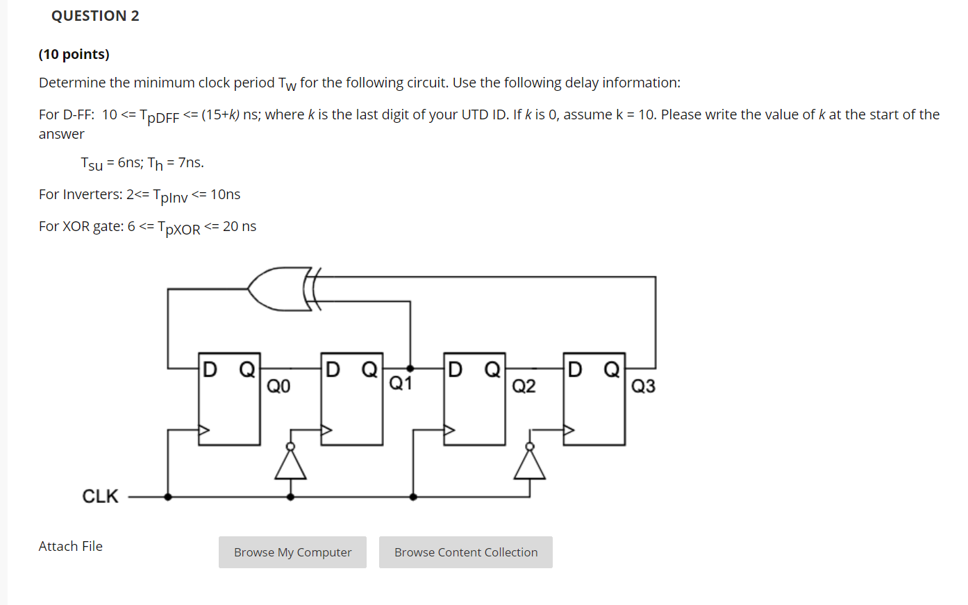 Solved QUESTION 2 (10 points) Determine the minimum clock | Chegg.com