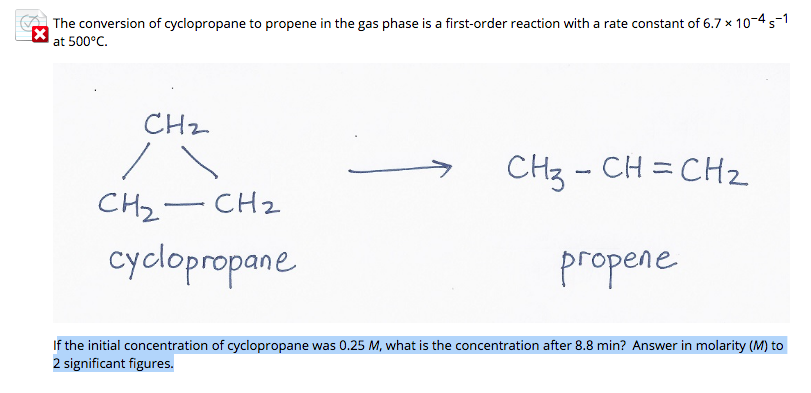 Solved The conversion of cyclopropane to propene in the gas | Chegg.com