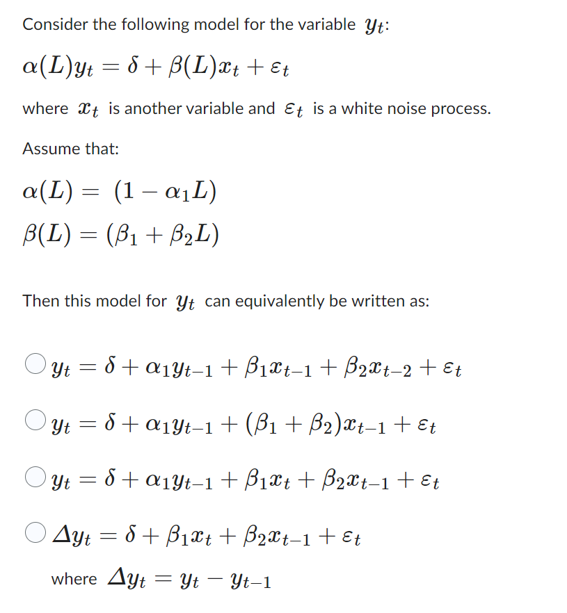 Solved Consider the following model for the variable yt : | Chegg.com