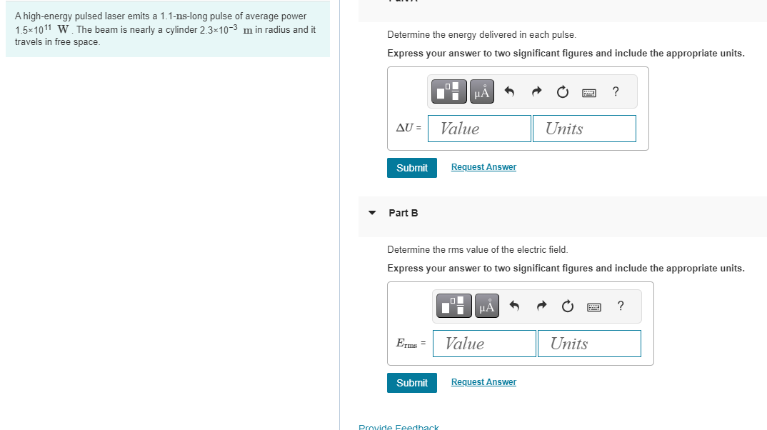 Solved A high-energy pulsed laser emits a 1.1-ns-long pulse | Chegg.com