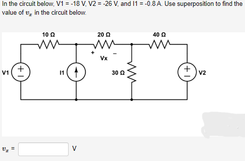 Solved In the circuit below, V1 =−18 V, V2=−26 V, and I1 | Chegg.com