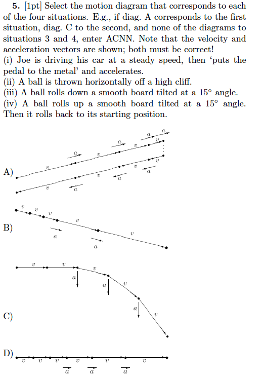 Solved 5. (1pt] Select the motion diagram that corresponds | Chegg.com