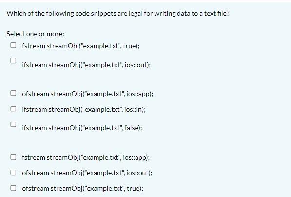 Solved Which of the following code snippets are legal for | Chegg.com