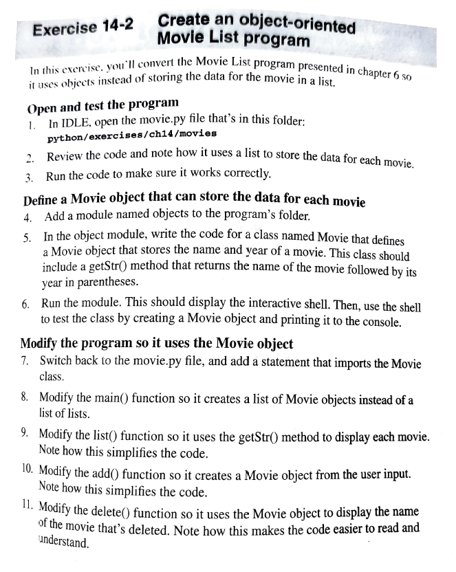 Solved Exercise 14-2 Create an object-oriented Movie List | Chegg.com