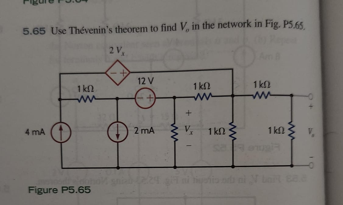 Solved 5.65 ﻿Use Thévenin's theorem to find Vo ﻿in the | Chegg.com