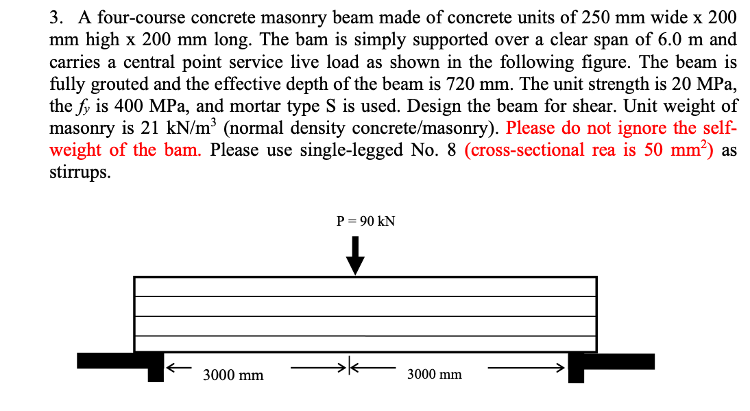 Solved 3. A four-course concrete masonry beam made of | Chegg.com