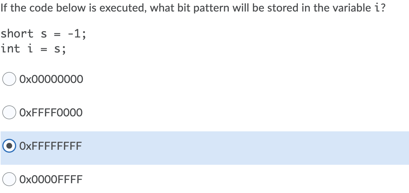 Solved If the code below is executed, what bit pattern will | Chegg.com