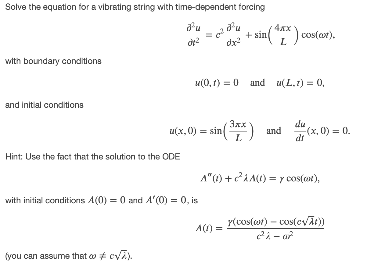 Solved Solve the equation for a vibrating string with | Chegg.com